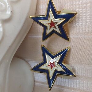 Vintage | Jewelry | Vintage 8s Star Earrings Gold Tone Red White Blue ...